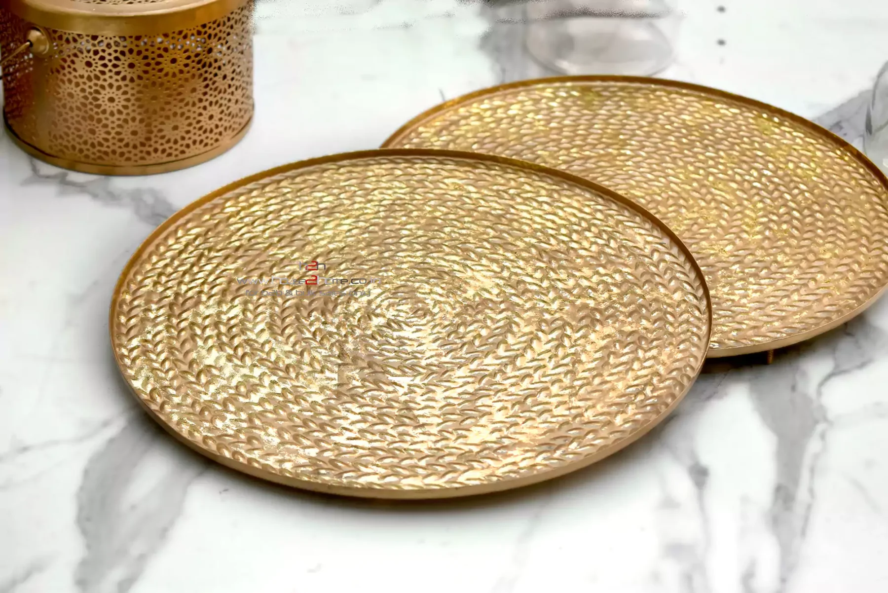 Opulent Round Metal Platter - Carved 12x0.5 Inch - Glittery Gold ...